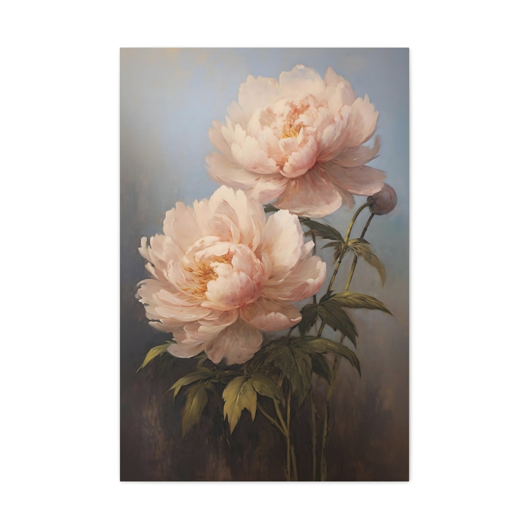 Vintage Antique-style Peonies Oil Painting - Canvas Gallery Wrap Print ...