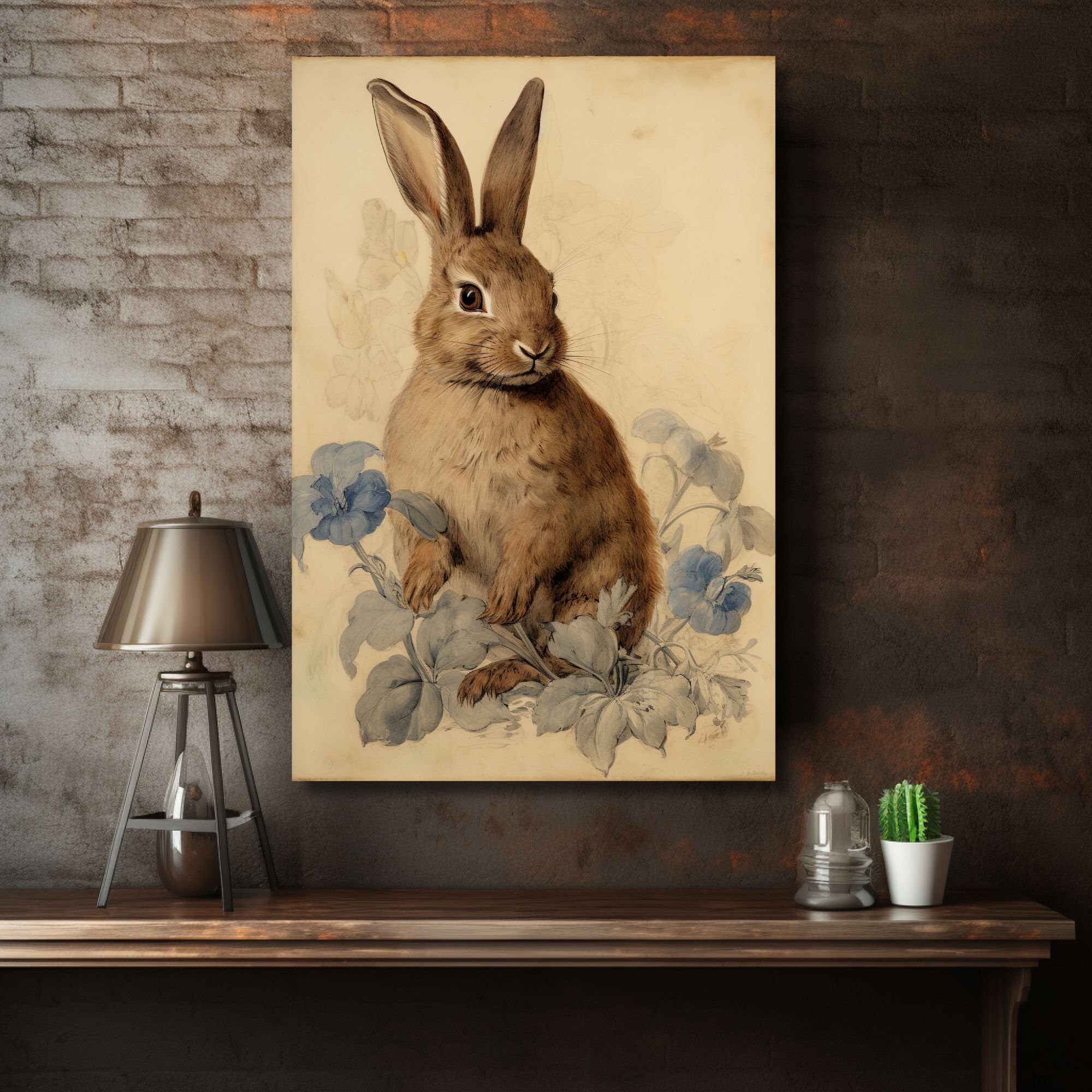 Cottagecore Vintage Bunny Painting Floral Rabbit Portrait Canvas ...