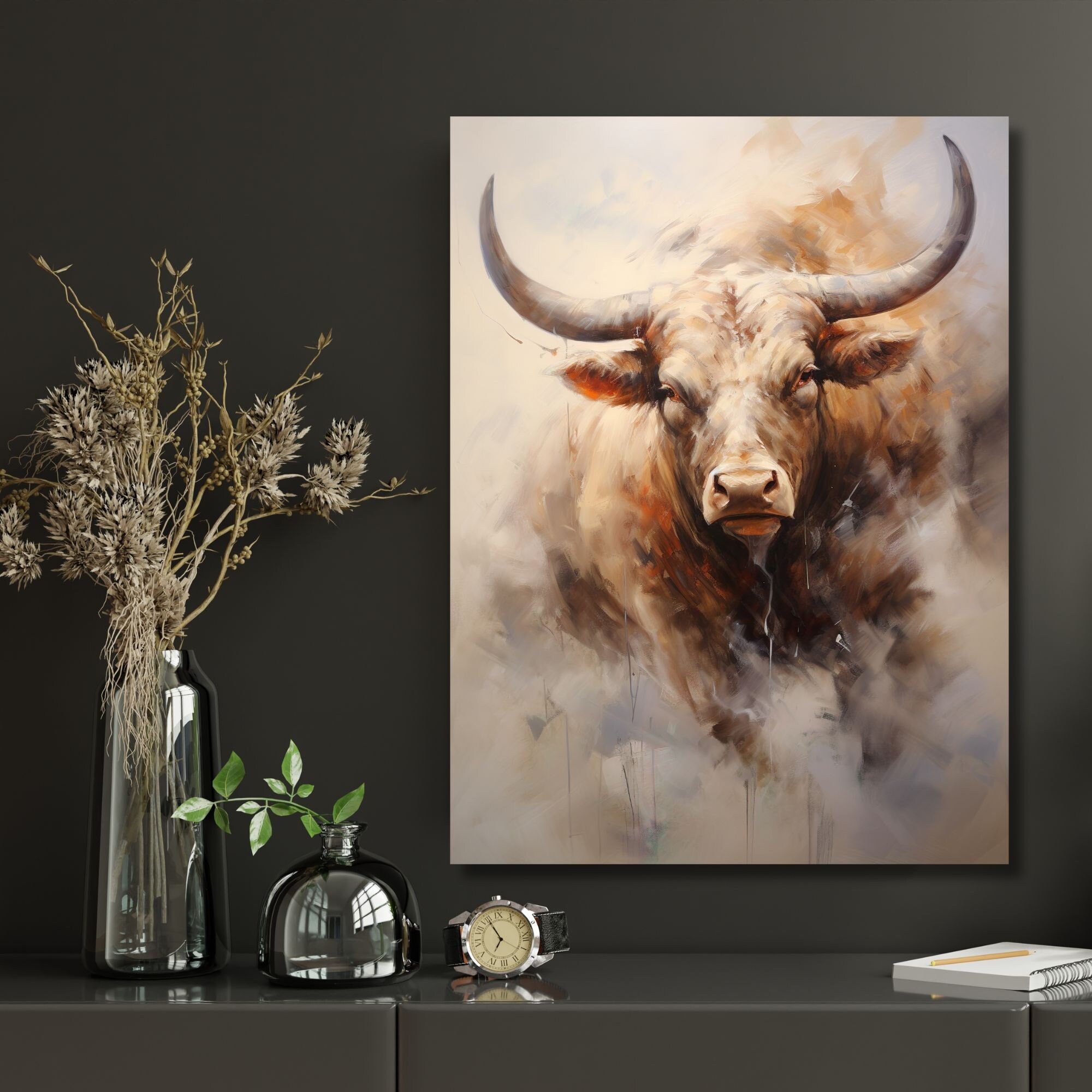 Ethereal Bull Charge - Charging Bull - Bull Painting - Abstract Bull ...