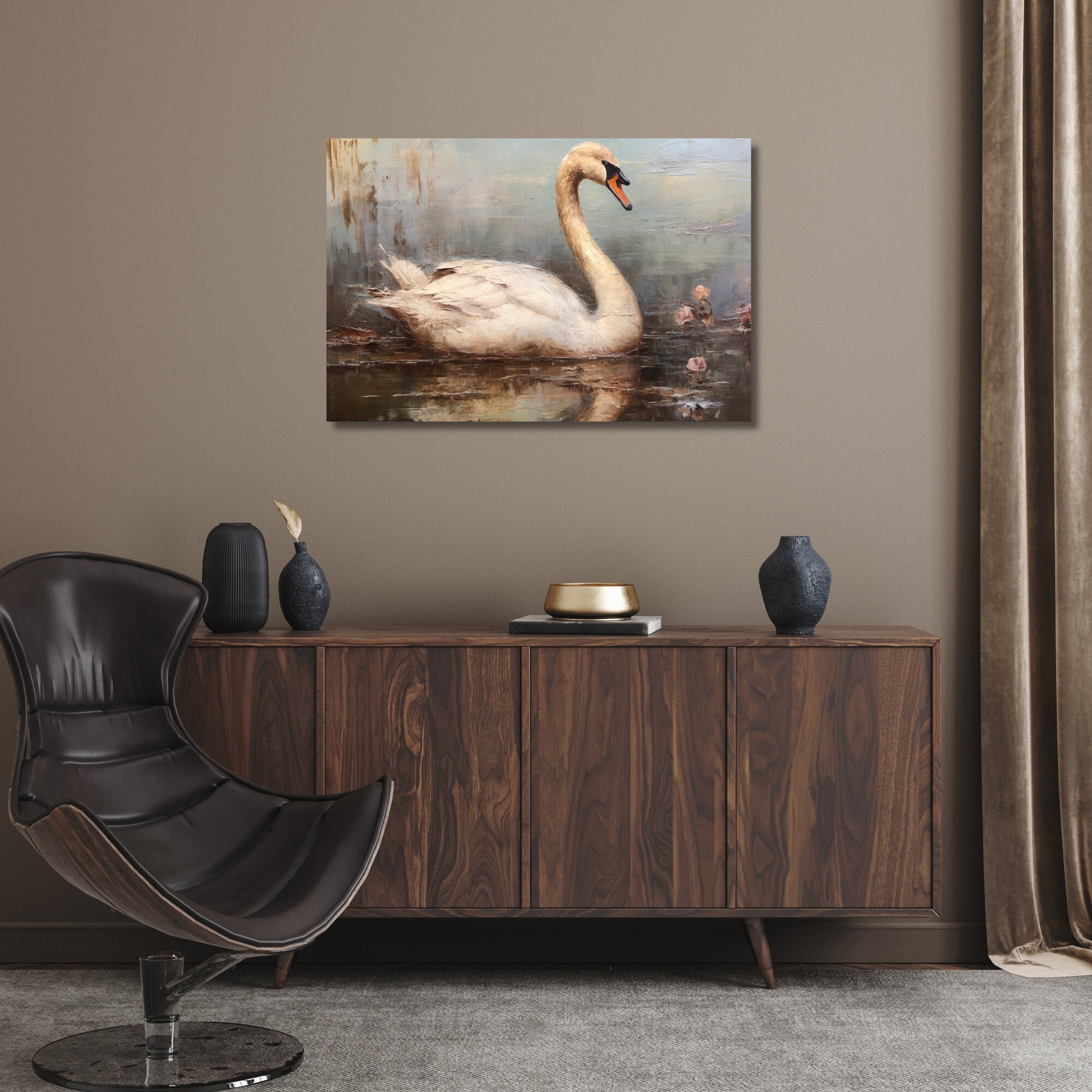 Vintage Victorian Swan Oil Style Painting Wrapped Canvas Gallery Print ...