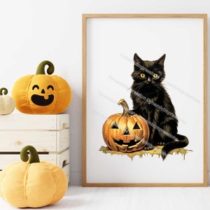 Retro Vintage Halloween Black Cat Jack O' Lantern High Quality Clip Art ...