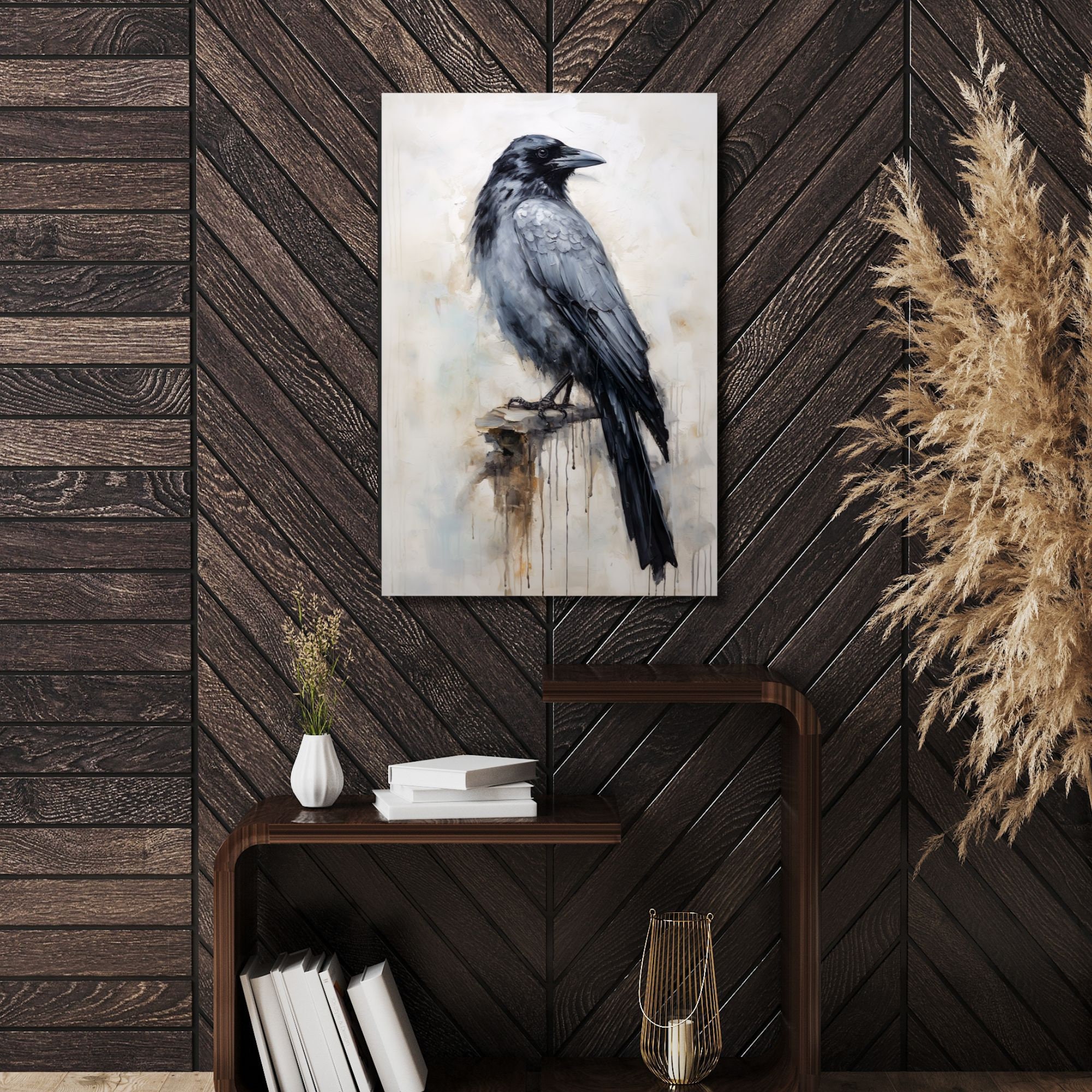 Enchanted Raven's Gaze - Bird Lovers' Decor - Abstract Oil Painting ...