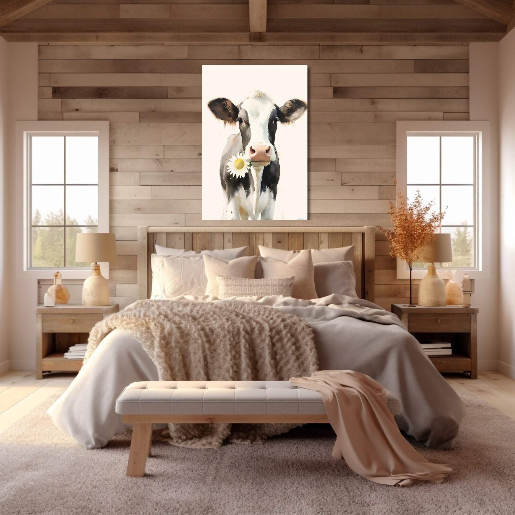 Rustic Farmhouse Cow Painting Canvas Print - Country-inspired Wall Art ...