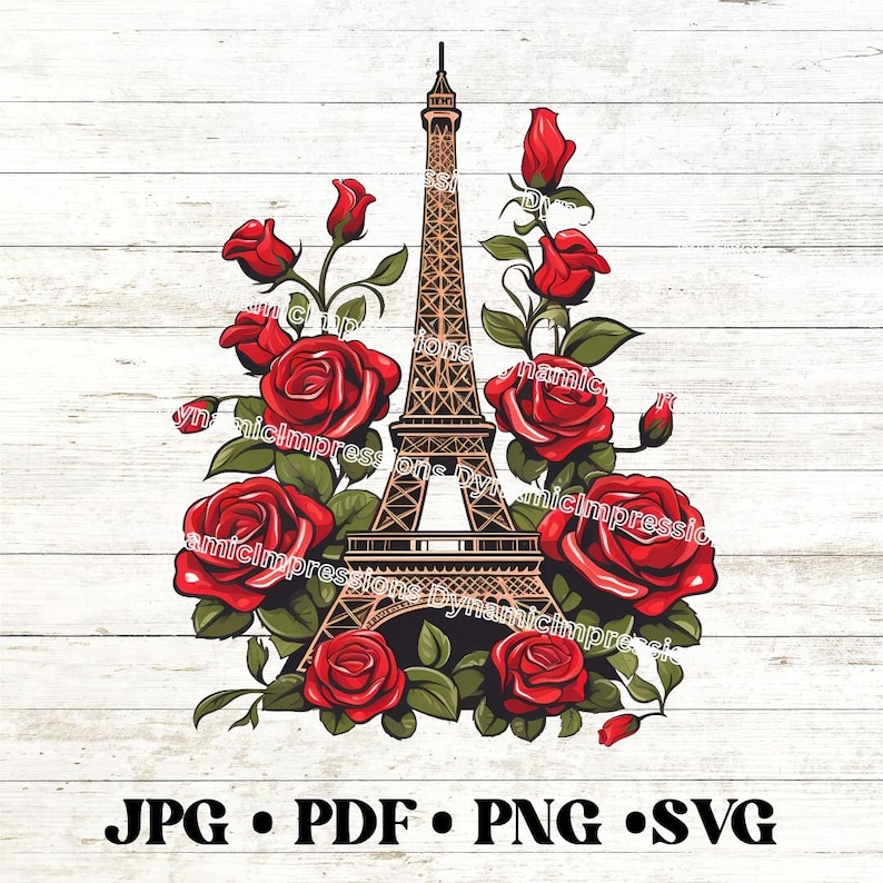 Floral Roses Eiffel Tower SVG | Floral Paris Clip Art | Instant ...