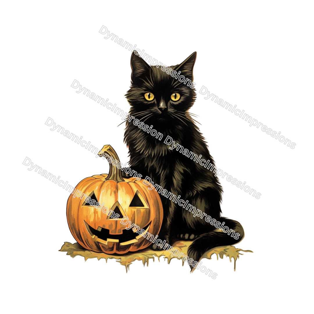 Retro Vintage Halloween Black Cat Jack O' Lantern High Quality Clip Art ...