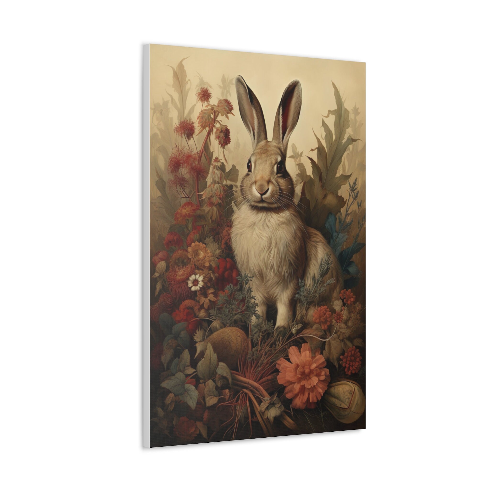 Vintage Cottagecore Rabbit Floral Canvas Botanical Gallery Wrap Print ...