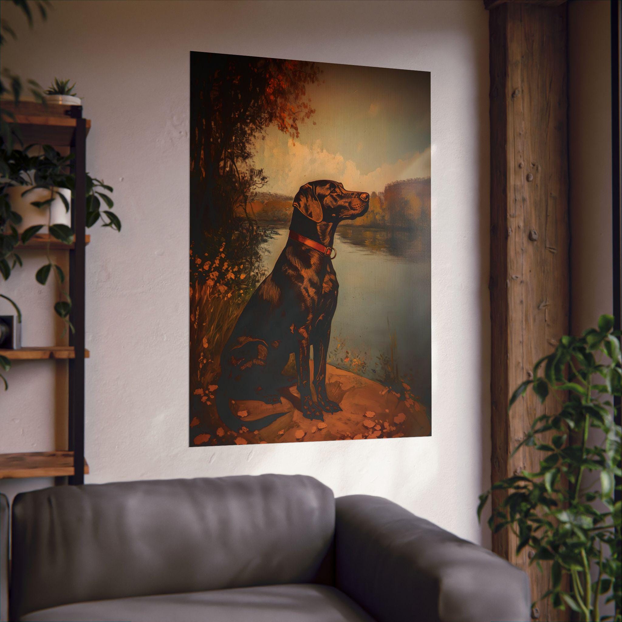 Vintage Dog Oil Painting Poster Print - Unframed Labrador Hunting Scene ...