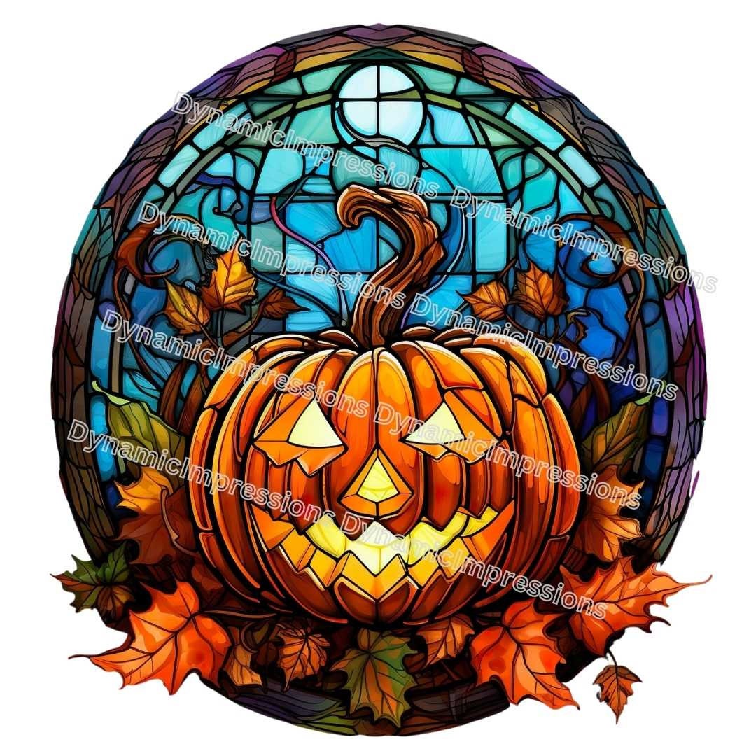 Stained Glass Pumpkin Fall Clip Art Transparent Background - Etsy