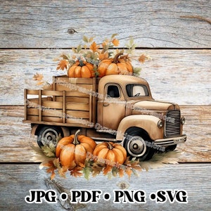 Autumn Leaves Fall Thanksgiving Clip Art Pumpkin Harvest Vintage Truck ...