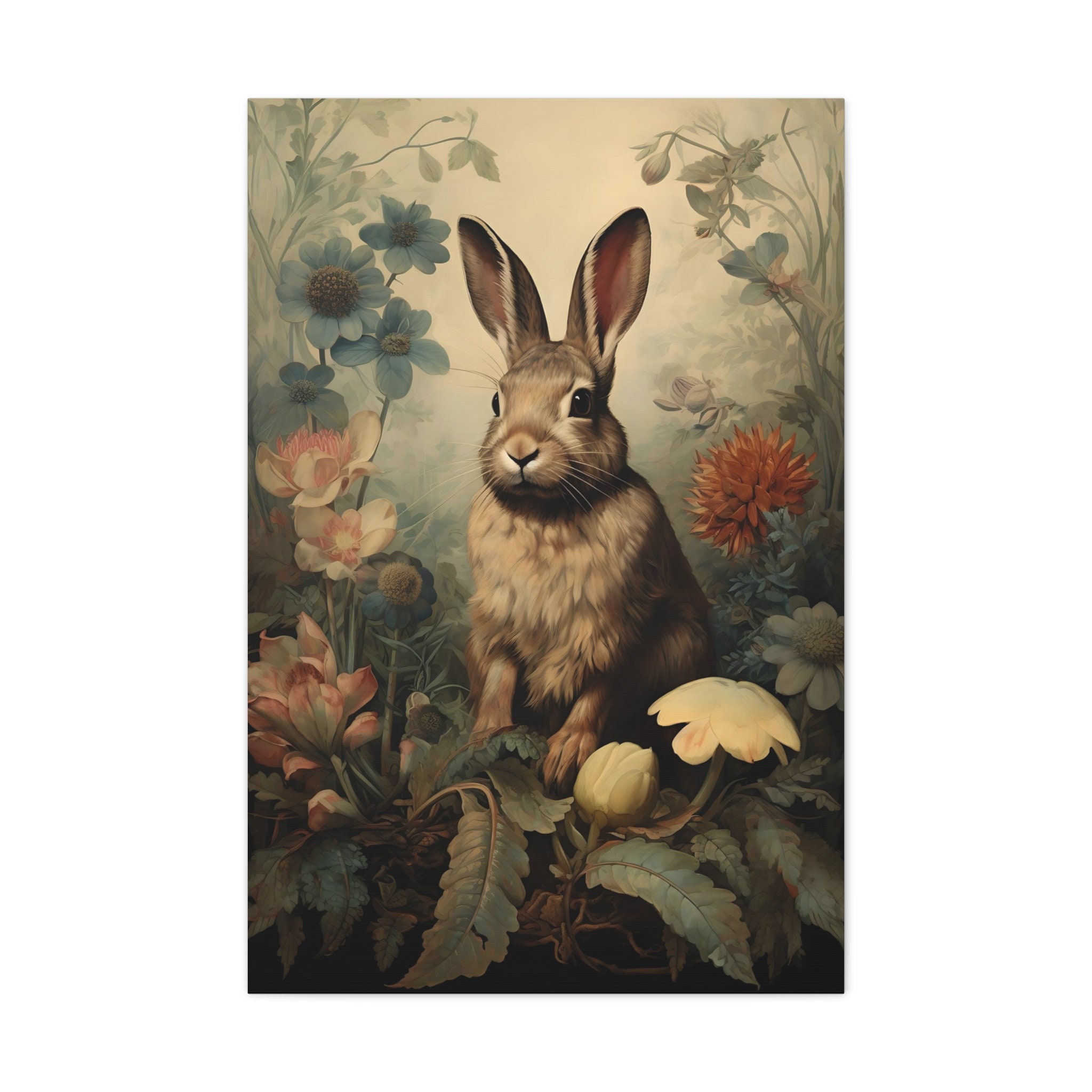 Vintage Cottagecore Enchanting Rabbit Floral Canvas Botanical Gallery ...