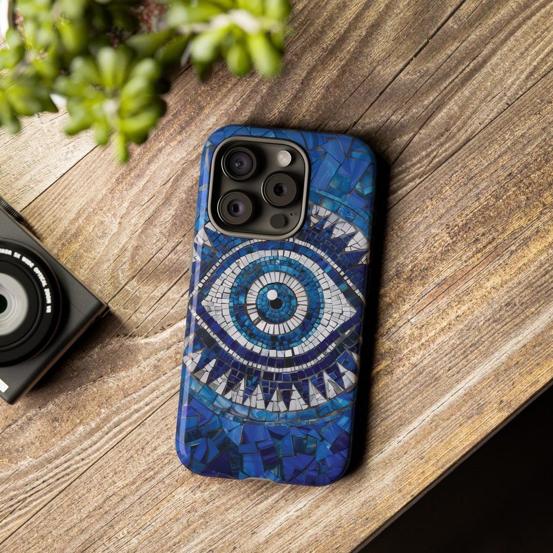Evil Eye Mosaic iPhone Case - Blue Evil Eye Phone Case - iPhone 16 15 ...