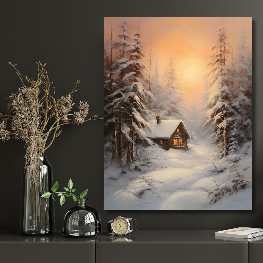 Enchanting Winter Cabin - Snowy Forest Cabin - Cozy Winter Wall Art ...
