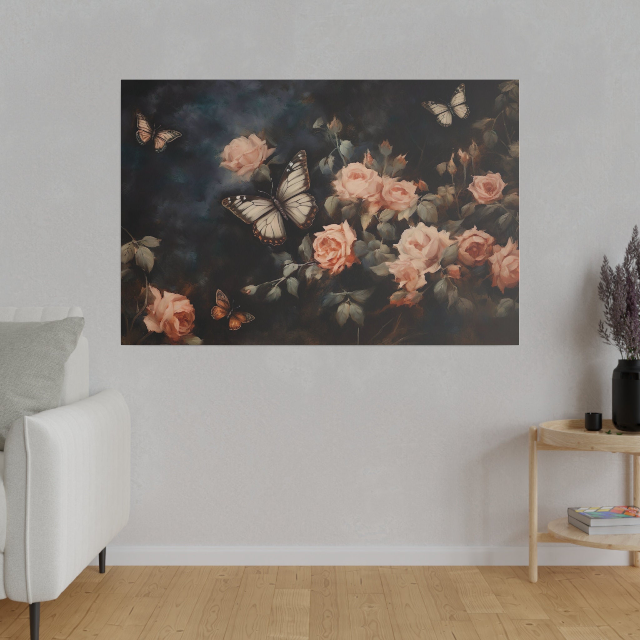 Vintage Cottagecore Roses & Butterflies Canvas Wrap Floral - Etsy