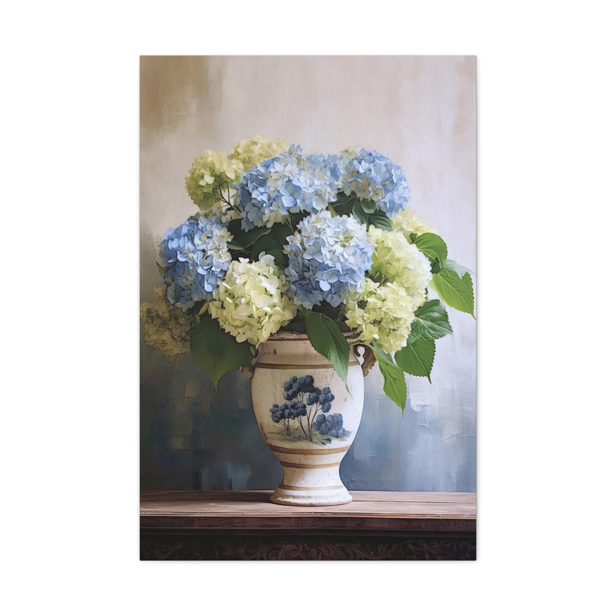 Hydrangea Oil Painting | Vintage Blue Hydrangeas Canvas Print | Antique ...