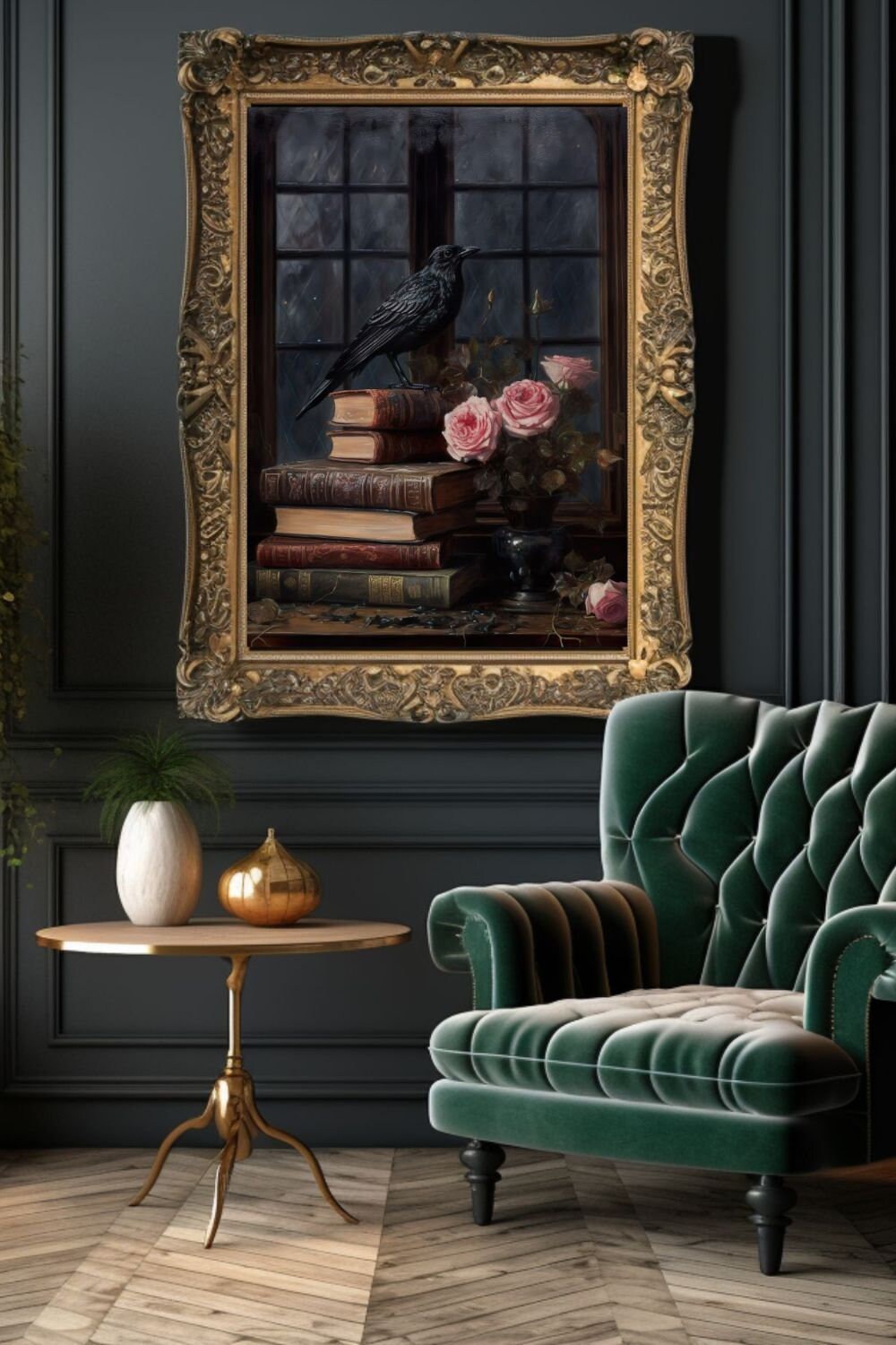 Vintage Raven and Roses Artwork Victorian Style Decor Dark Academia ...