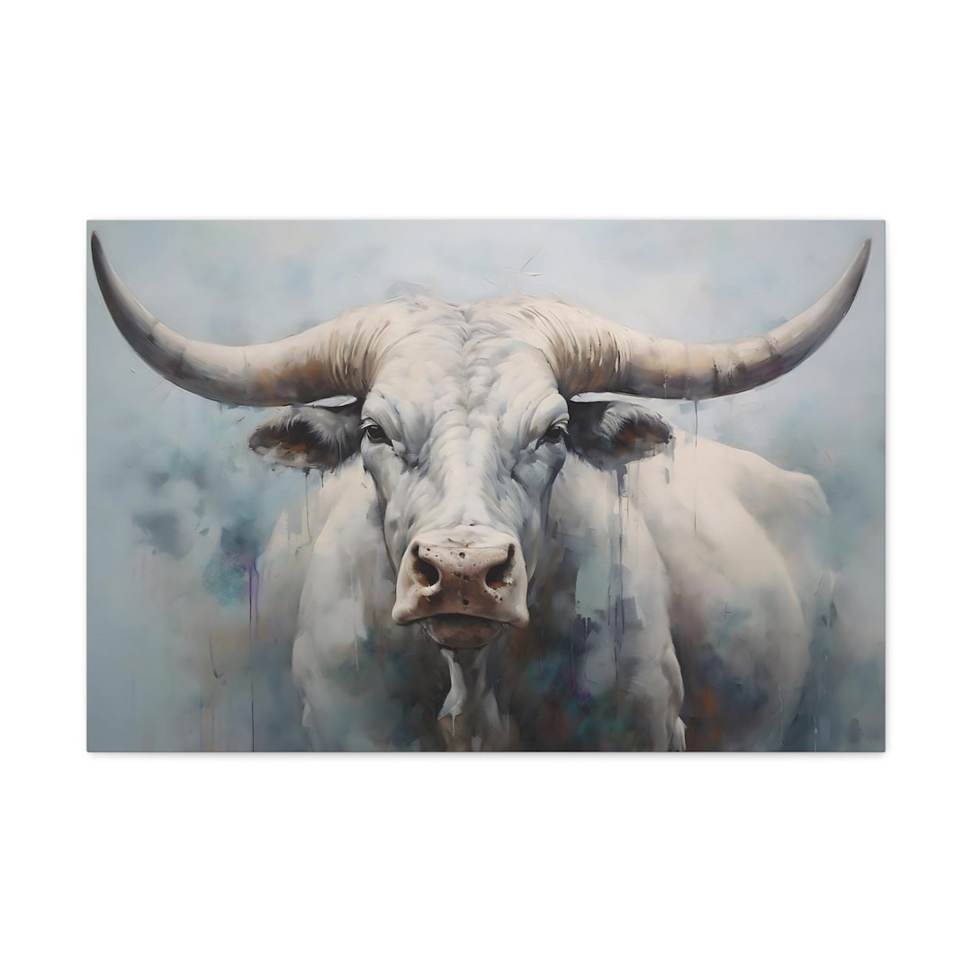 Mystical Gaze of the Ivory Bull - Bull Painting on Canvas - White Bull ...