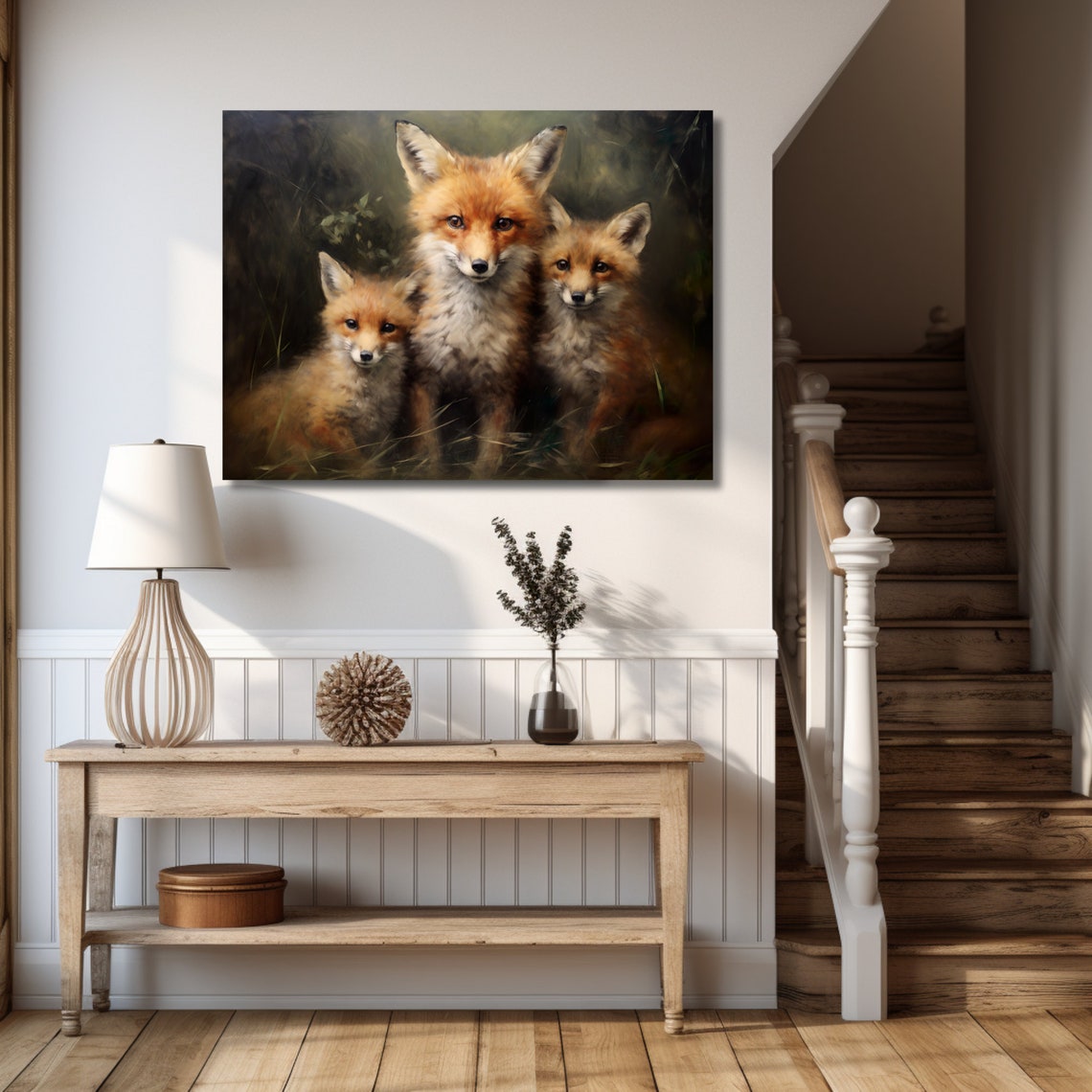 Enchanted Fox Family Vintage Wall Decor Red Fox Mother and Cubs Antique ...