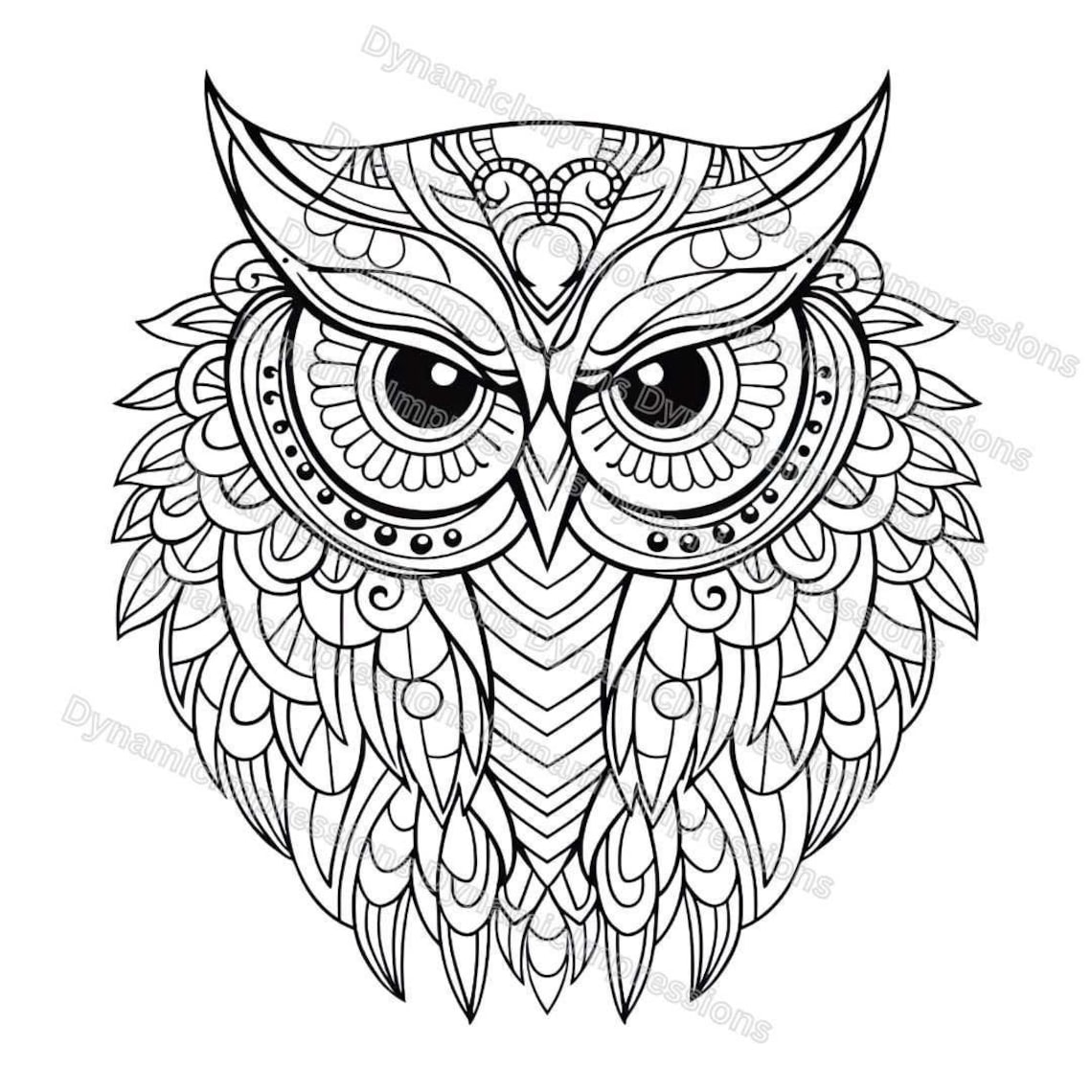 Owl Mandala Clip Art Black Outline Instant Download White Background ...