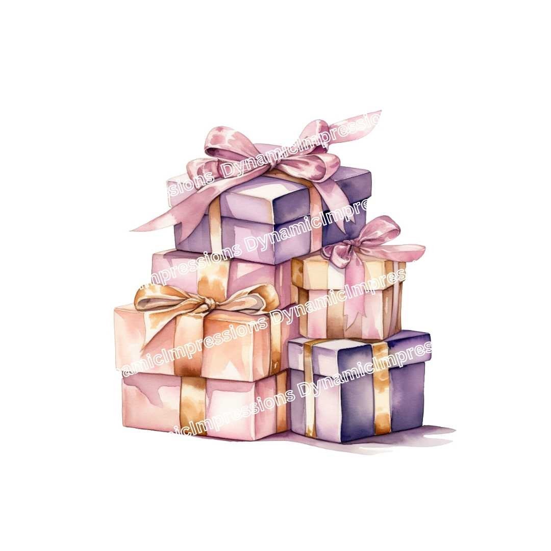Pastel Watercolor Wrapped Gifts Christmas Present Clip Art | Winter ...
