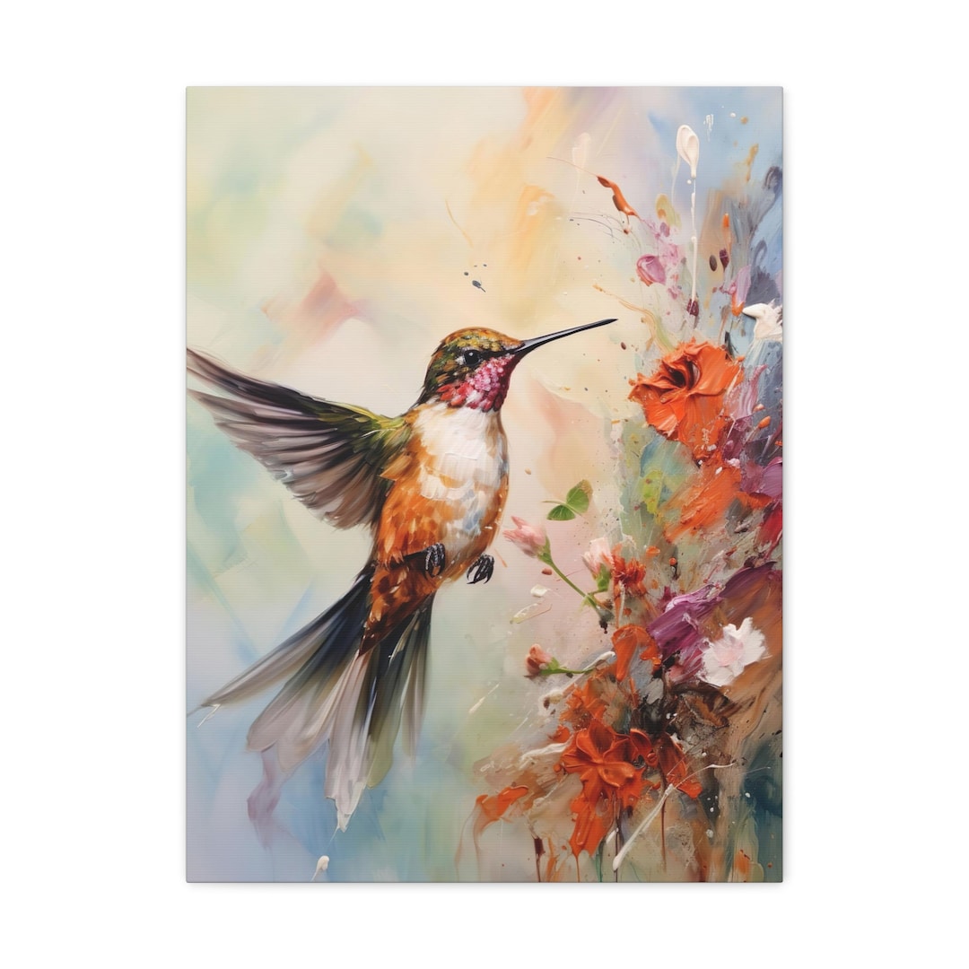 Magical Hummingbird & Vibrant Flowers - Wildlife Decor - Hummingbird ...