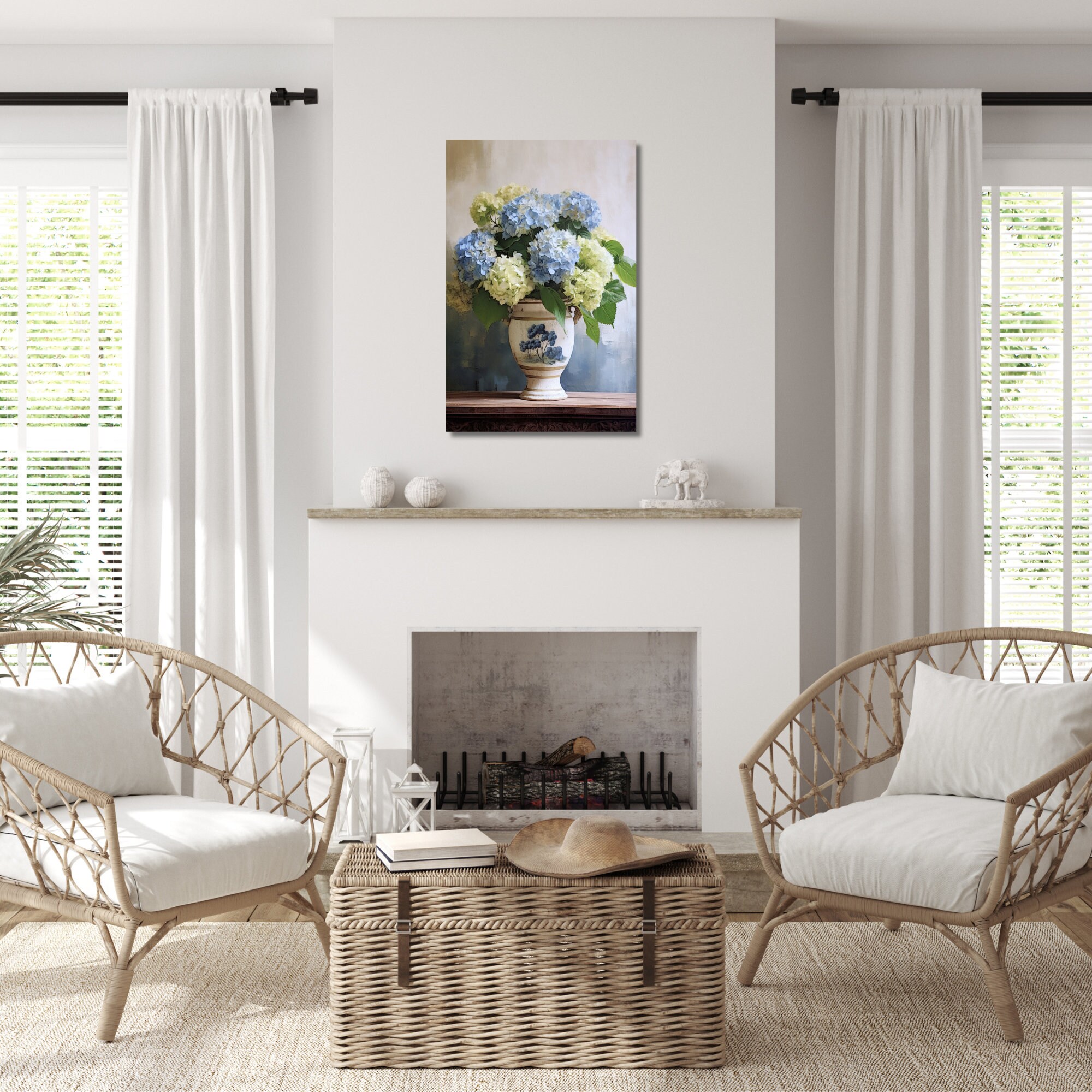 Hydrangea Oil Painting | Vintage Blue Hydrangeas Canvas Print | Antique ...