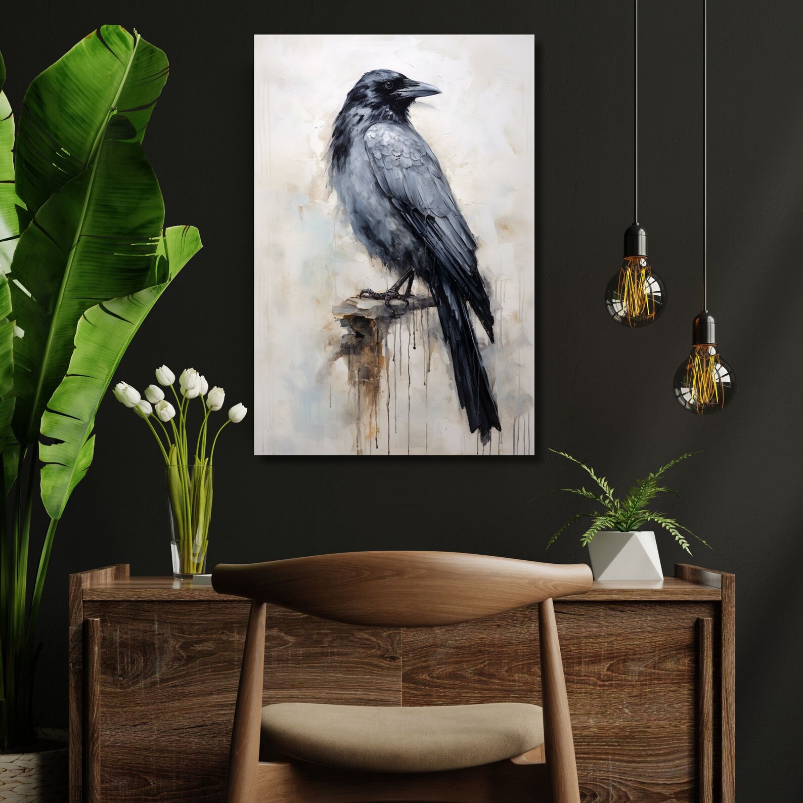 Enchanted Raven's Gaze - Bird Lovers' Decor - Abstract Oil Painting ...