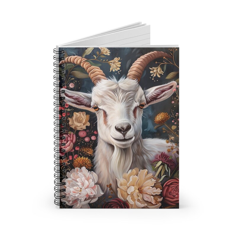 Floral Goat Design Spiral Notebook 6x8 Ruled Goat Lovers Gift Unique ...