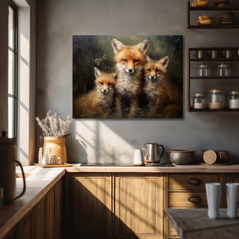 Enchanted Fox Family Vintage Wall Decor Red Fox Mother and Cubs Antique ...