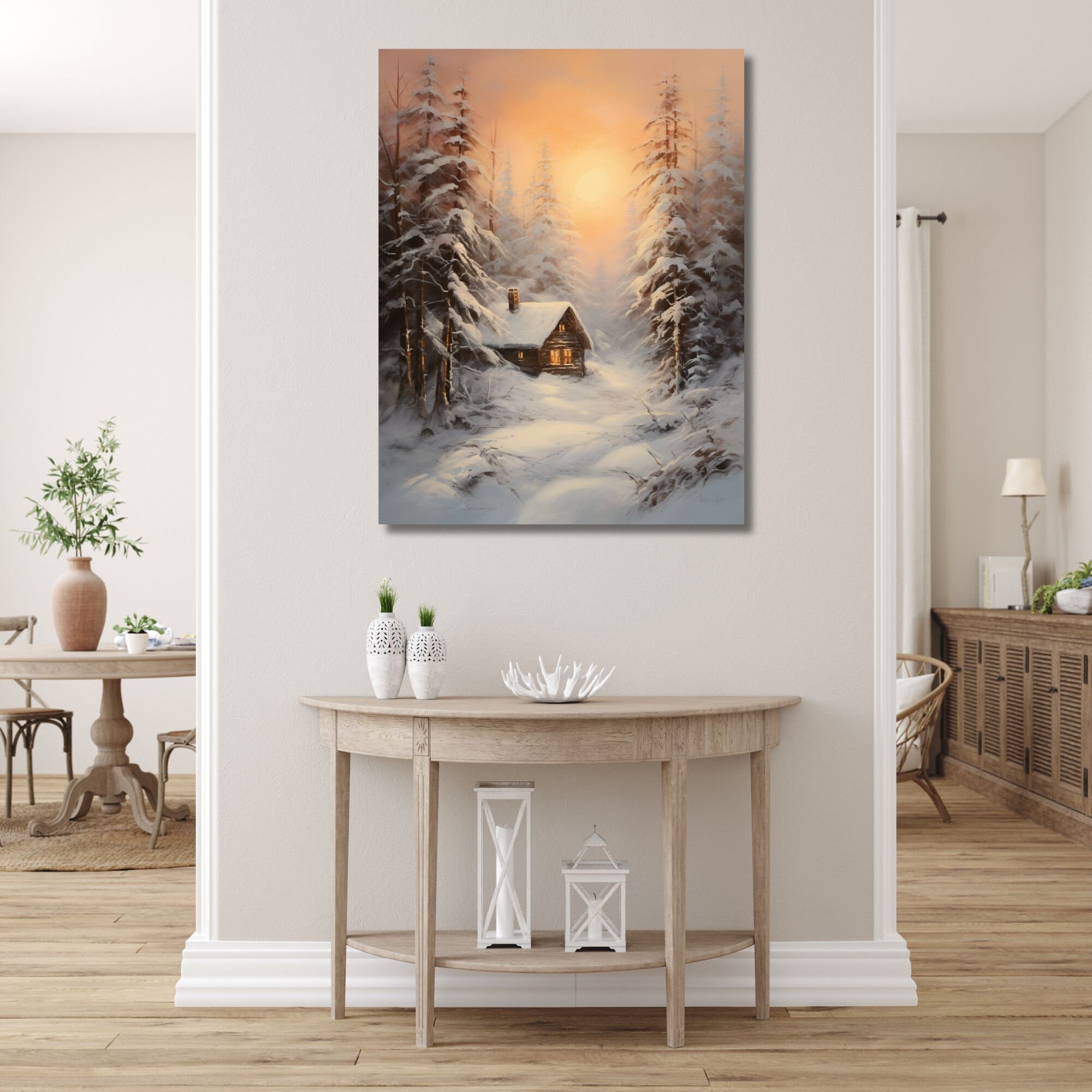 Enchanting Winter Cabin - Snowy Forest Cabin - Cozy Winter Wall Art ...