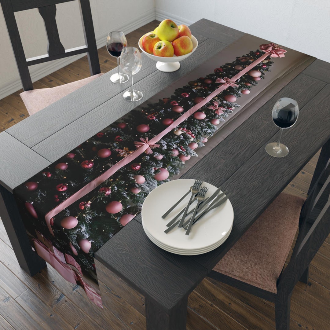 Christmas Table Runner - Pink Christmas Tree Table Runner - Polyester ...