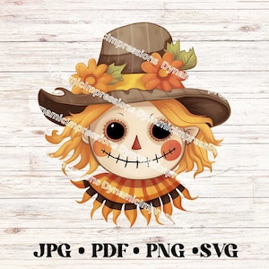 Whimsical Fall Halloween Scarecrow Clip Art - Instant Download ...