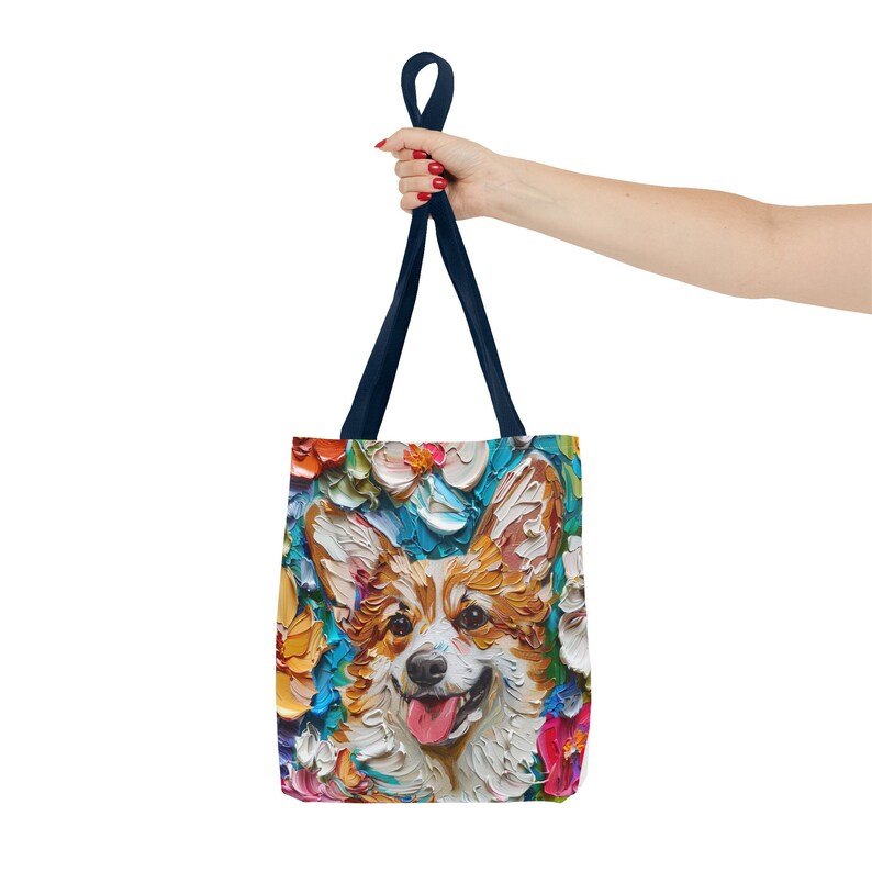 Impasto Style Pembroke Welsh Corgi Floral Tote Bag - Spun Polyester, 4 ...