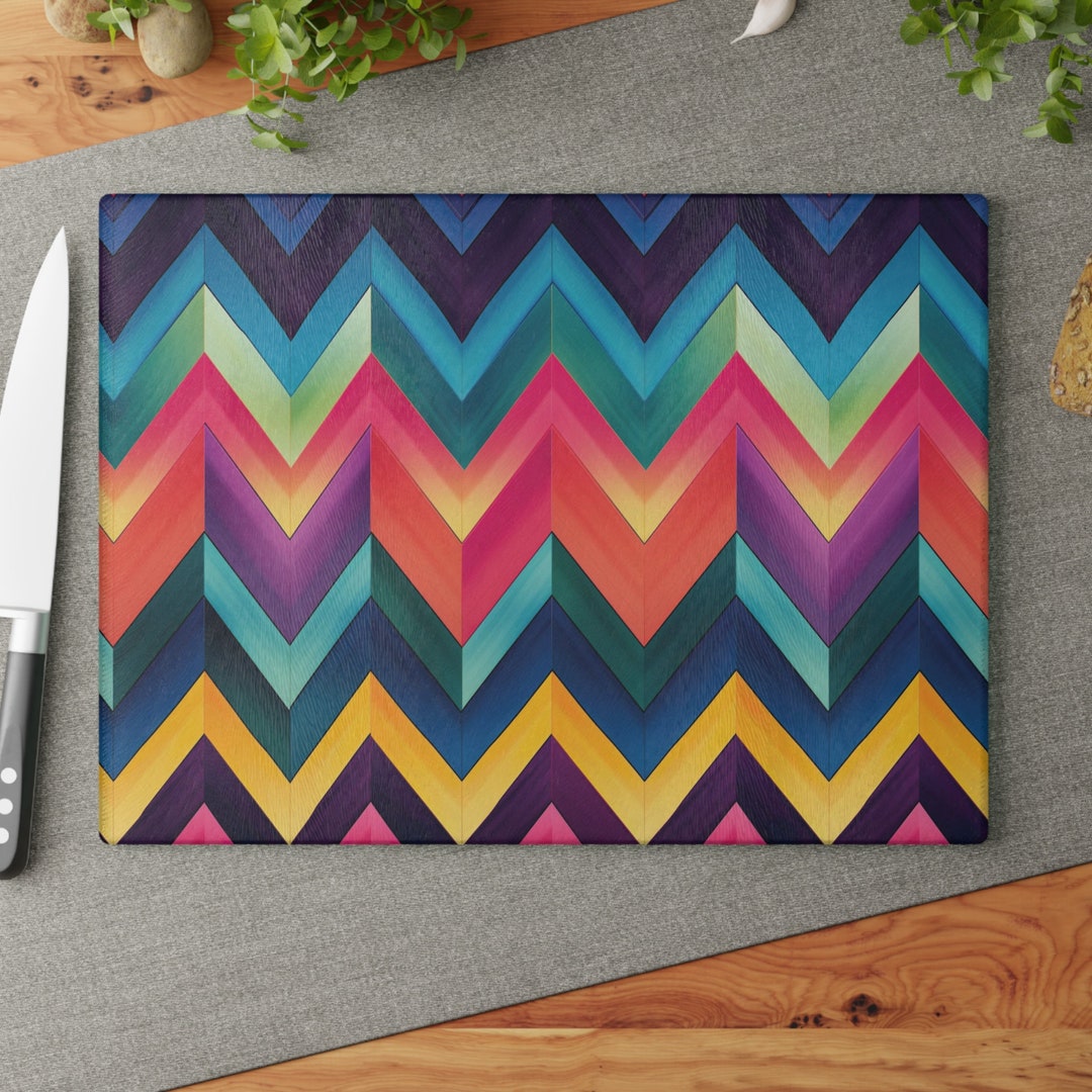 Vibrant Multicolor Chevron Glass Cutting Board - 8x11" and 11x15" Sizes ...