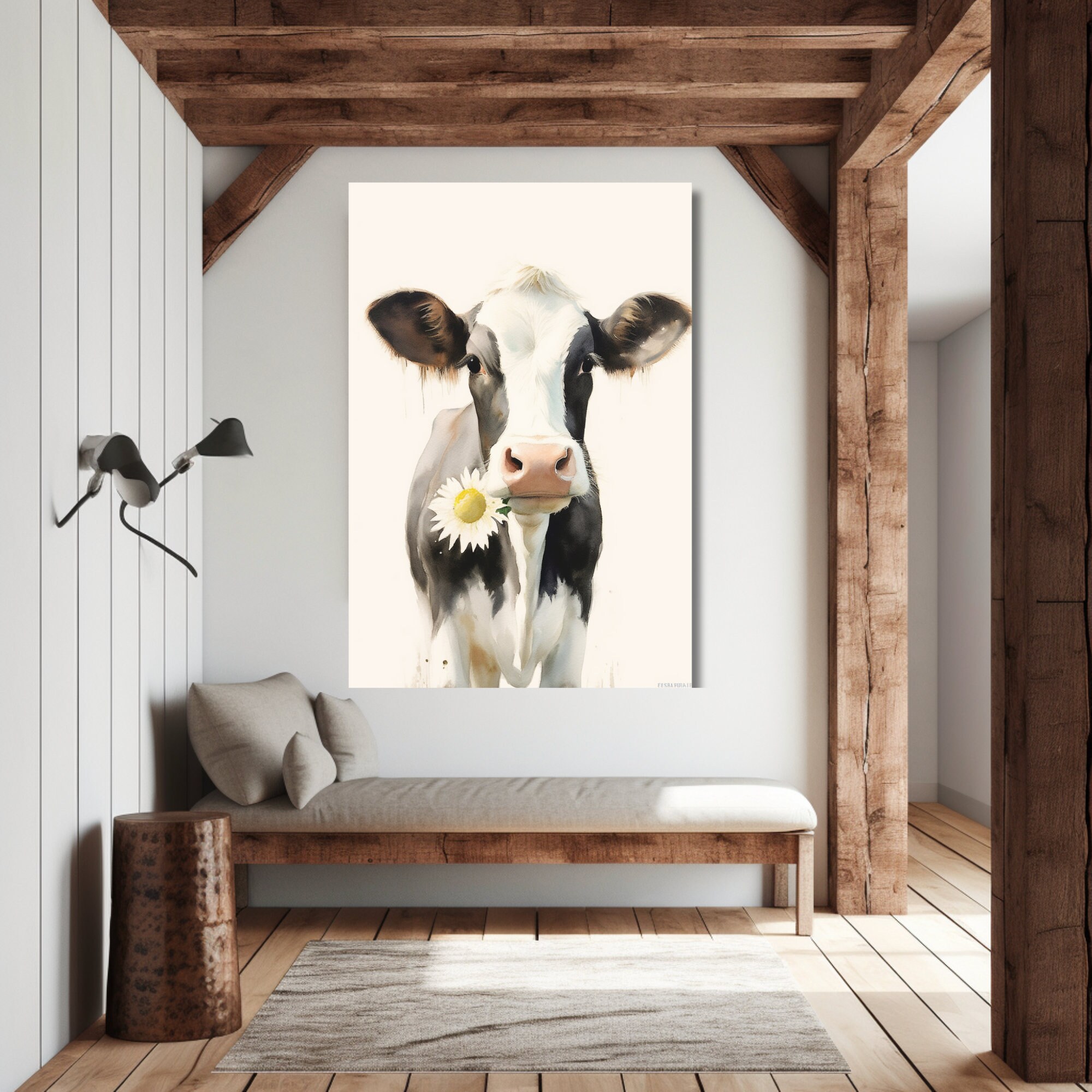 Rustic Farmhouse Cow Painting Canvas Print - Country-inspired Wall Art ...