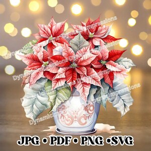 Watercolor Potted Poinsettias | Poinsettia PNG | Christmas Poinsettias ...