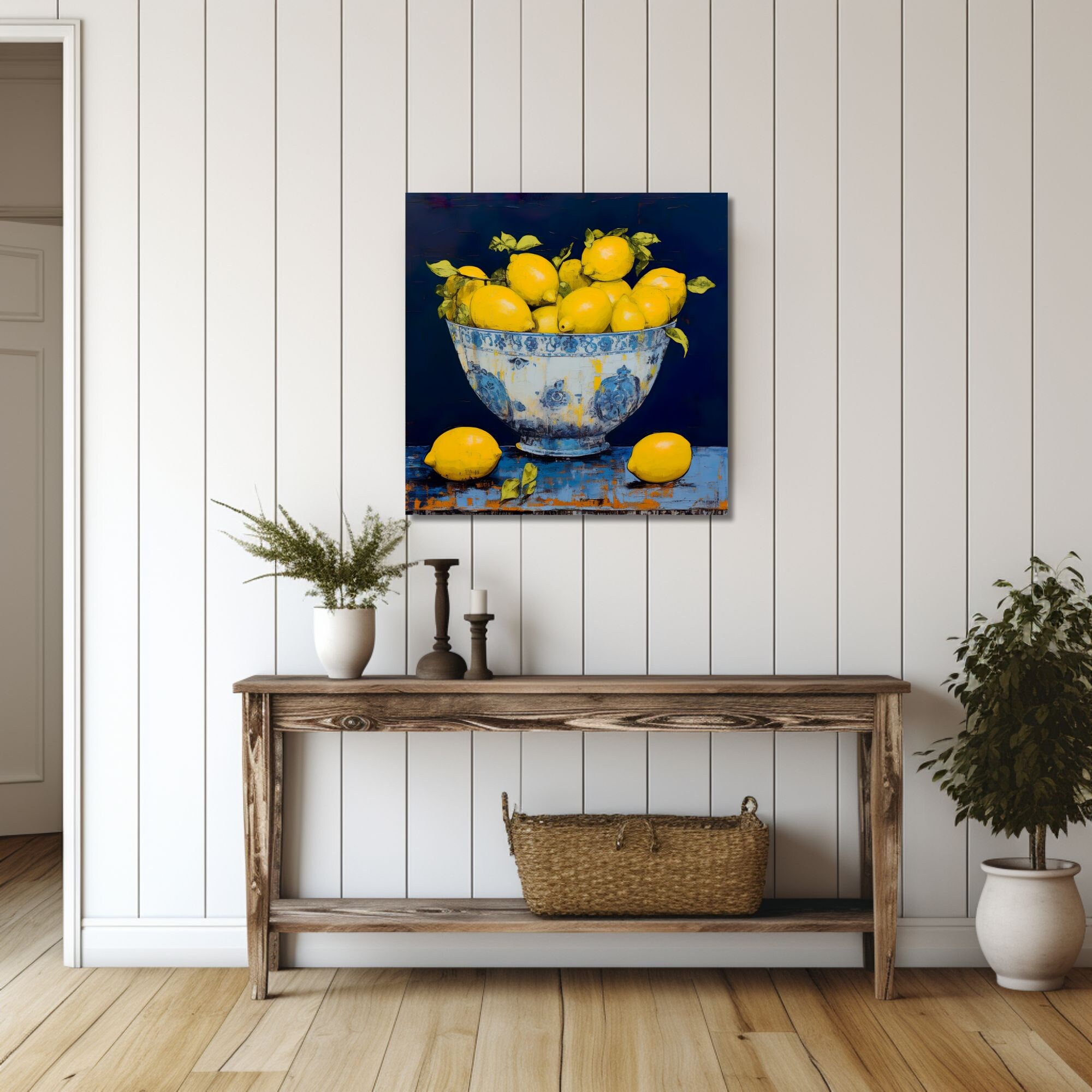 Vintage Rustic Still Life Oil Painting Lemons in a Porcelain Bowl ...