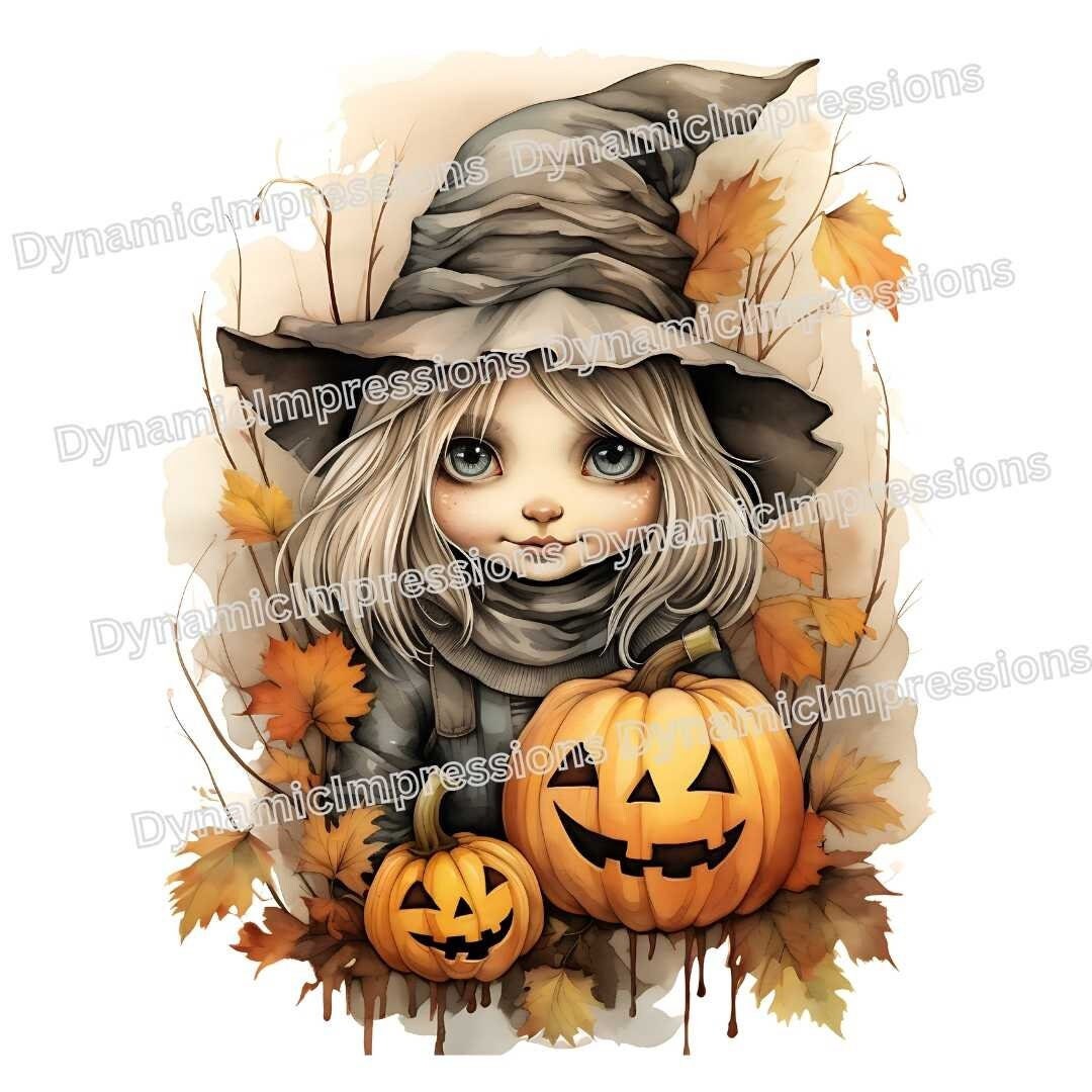 Fall Cute Witch and Pumpkins Halloween Clip Art SVG | Autumn Witchy ...