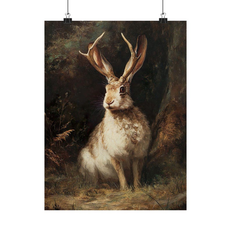 Antique Jackalope Cottagecore Vintage Poster Print - Matte Vertical ...