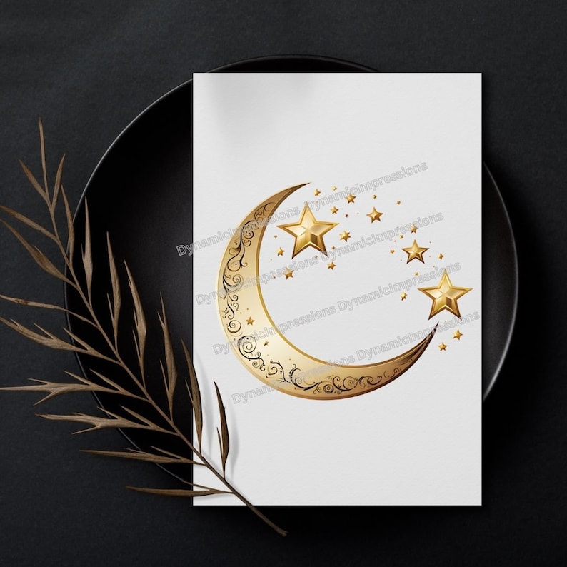 Celestial Clip Art Cosmic Night Sky Graphics Golden Crescent Moon and ...