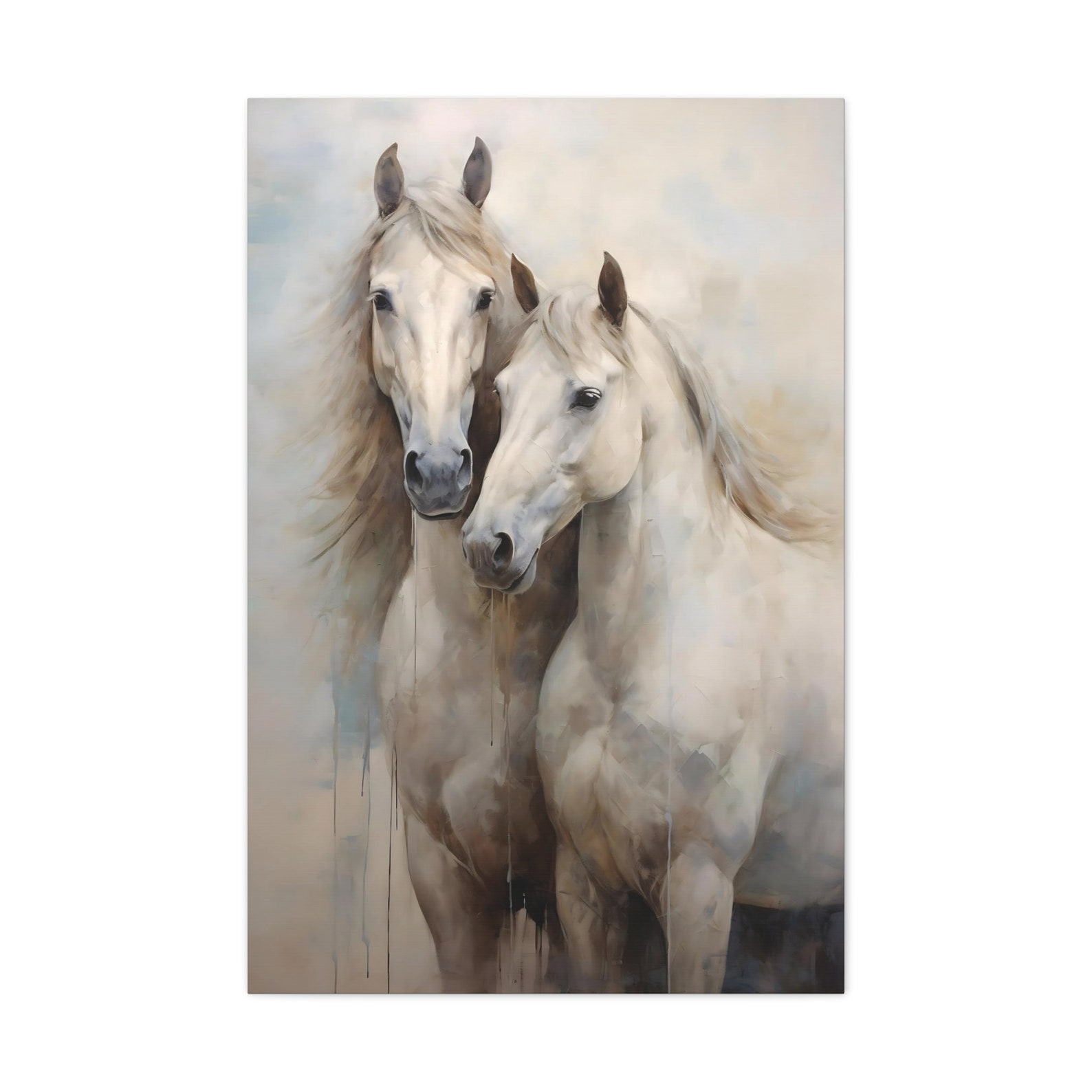 Enchanted Love Ethereal White Horses Painting - Nature-inspired Decor ...