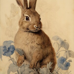 Cottagecore Vintage Bunny Painting Floral Rabbit Portrait Canvas ...