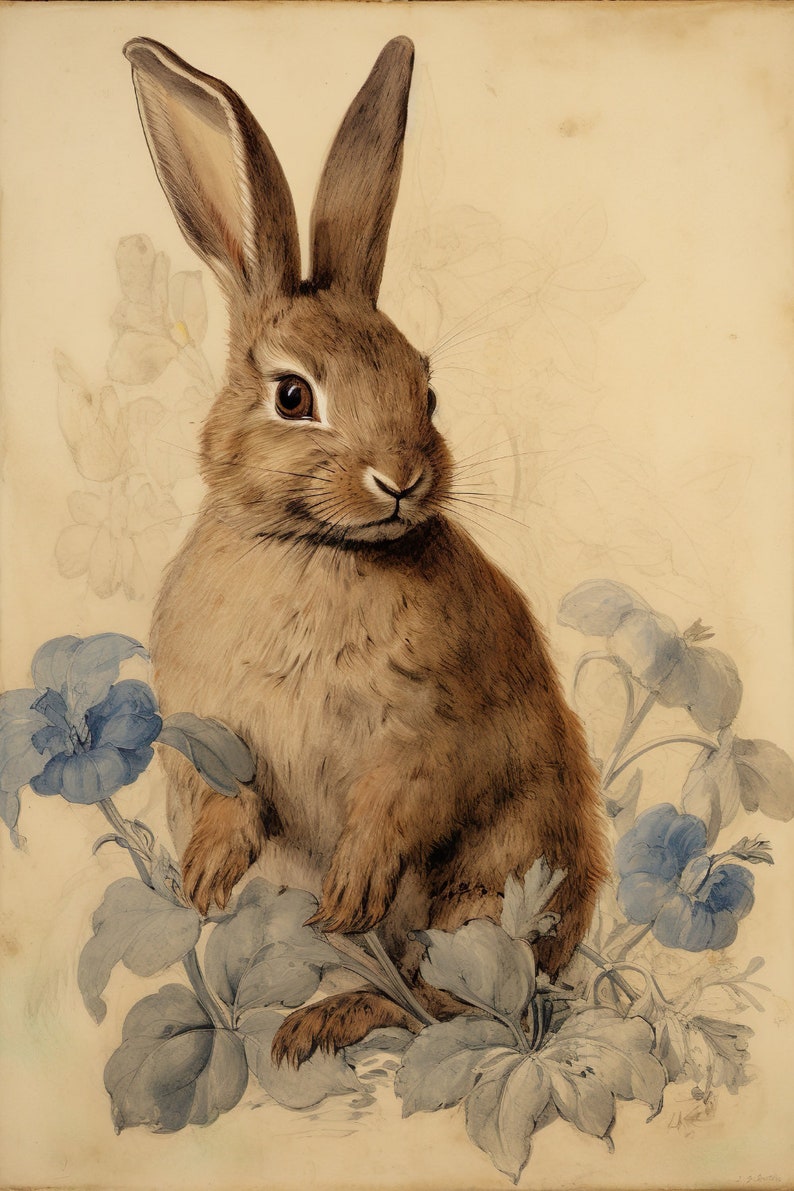 Cottagecore Vintage Bunny Painting Floral Rabbit Portrait Canvas ...