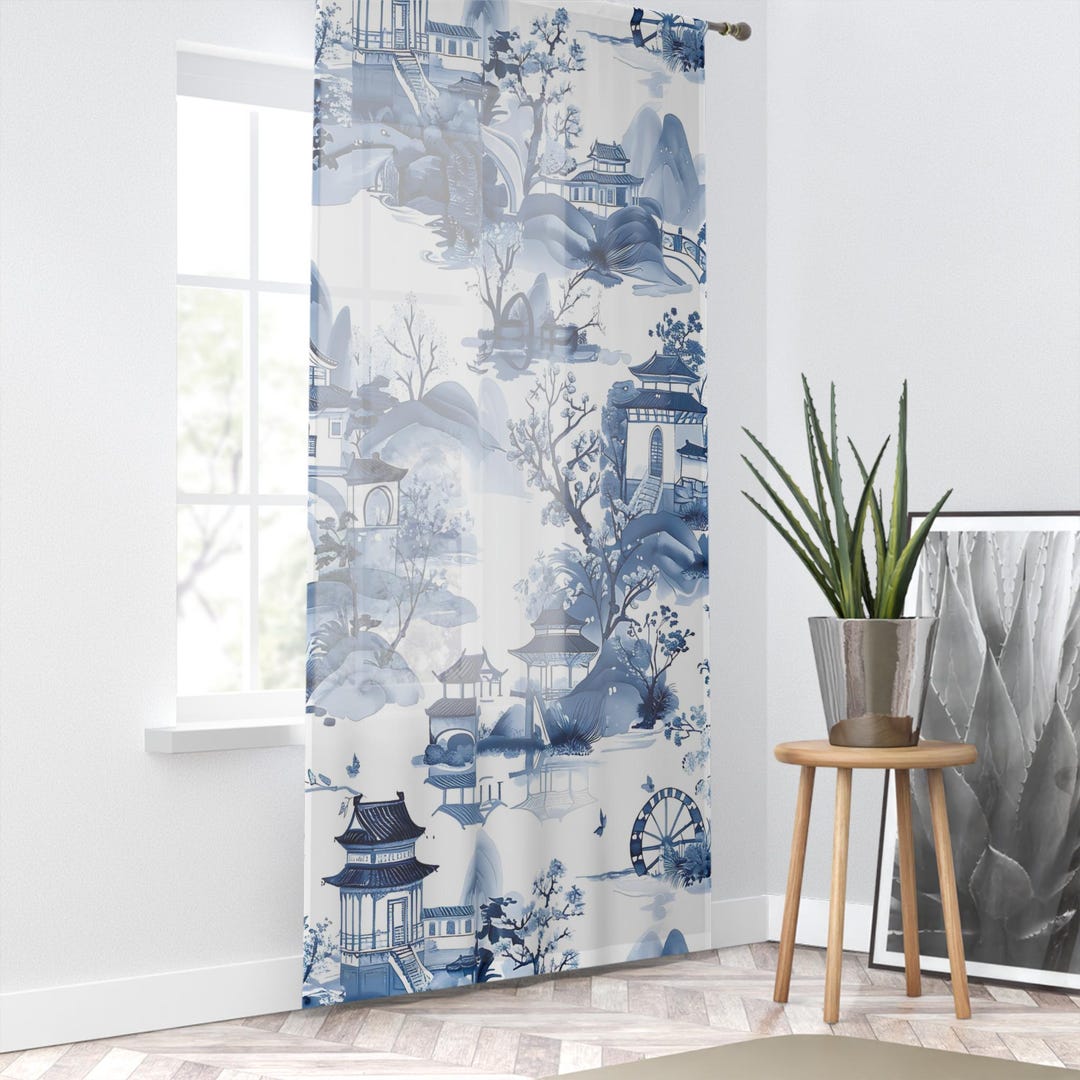 Chinoiserie Curtain - Blue White Toile - 50" X 84" - Asian-inspired ...