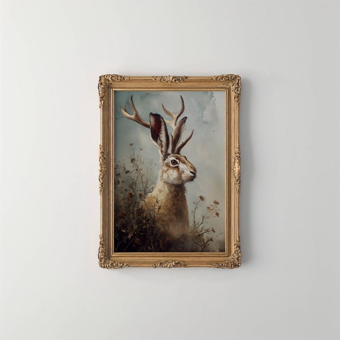 Vintage Jackalope Nature Cottagecore Matte Vertical Poster Print ...