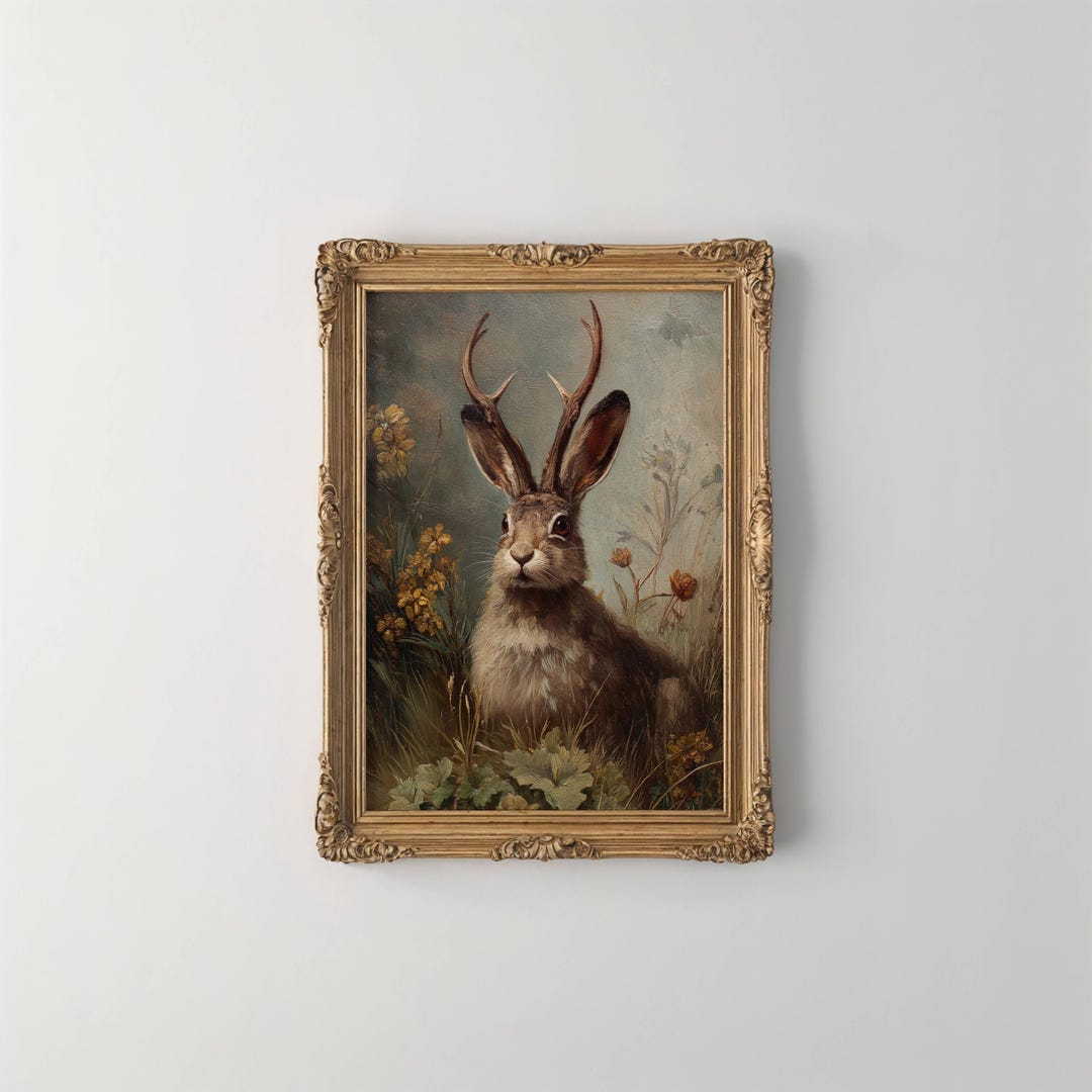 Jackalope Oil Painting Matte Vertical Poster Print, Unframed Premium ...