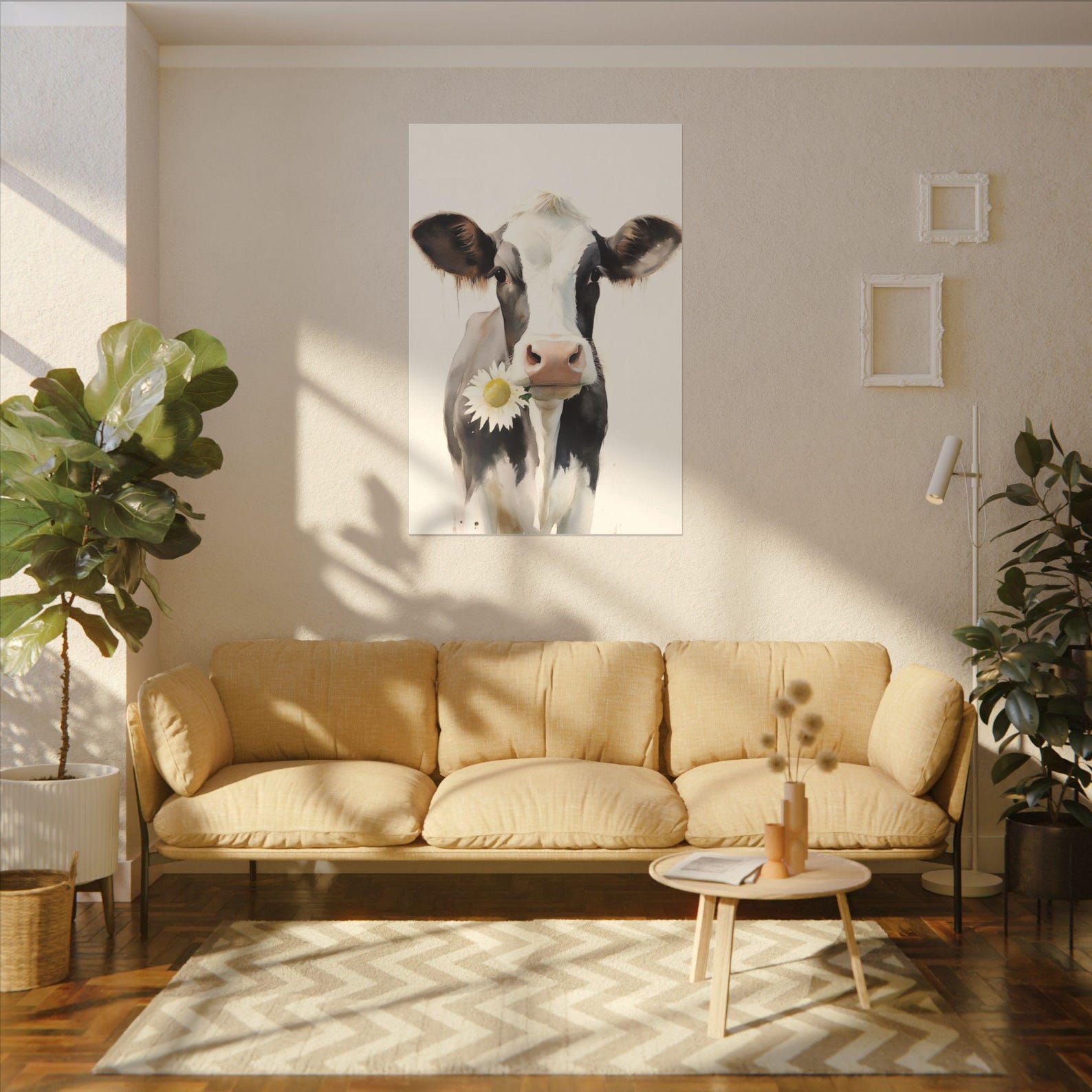 Rustic Farmhouse Cow Painting Canvas Print - Country-inspired Wall Art ...