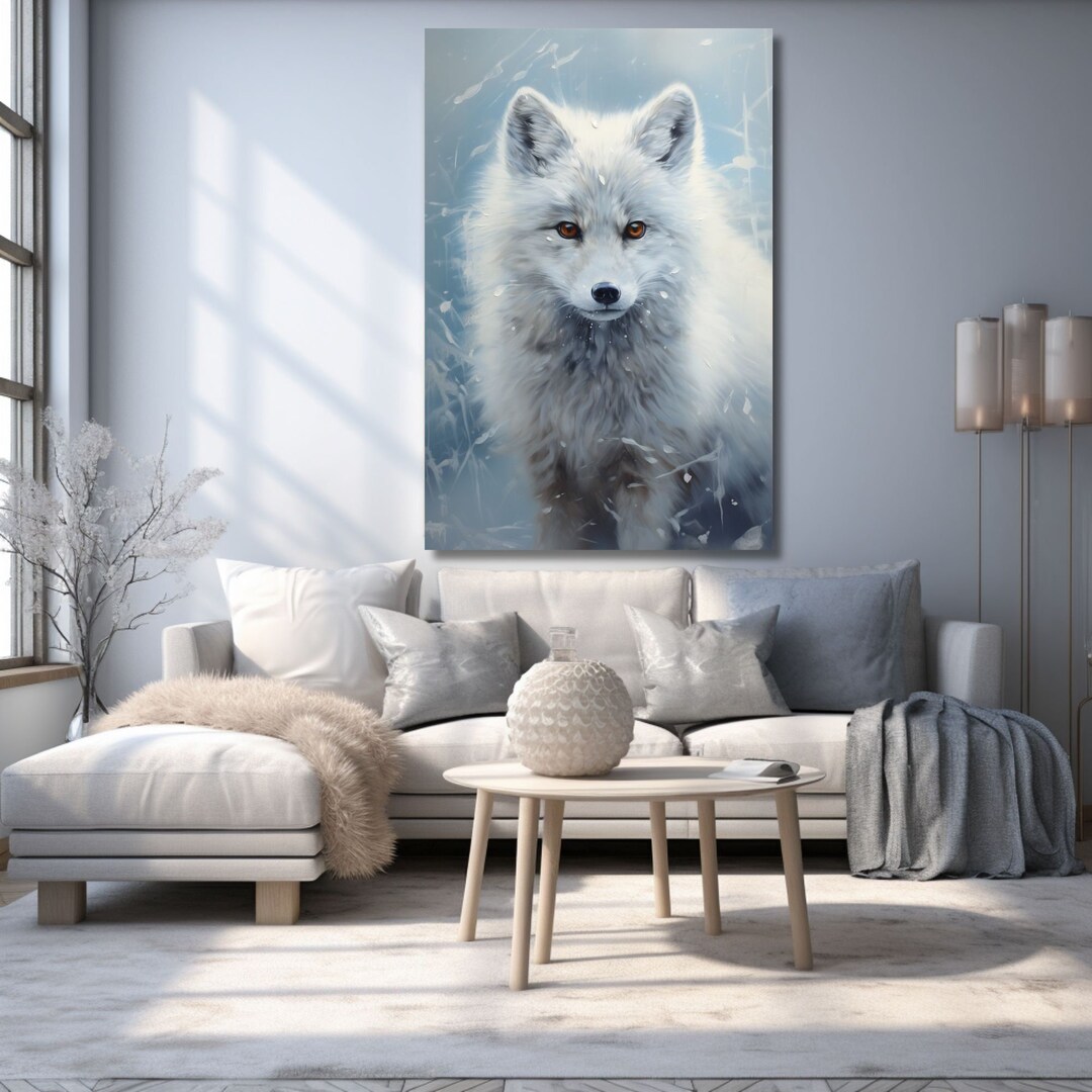 Arctic Fox Oil Painting - Snowy Scene Canvas Gallery Wrap - Fox ...