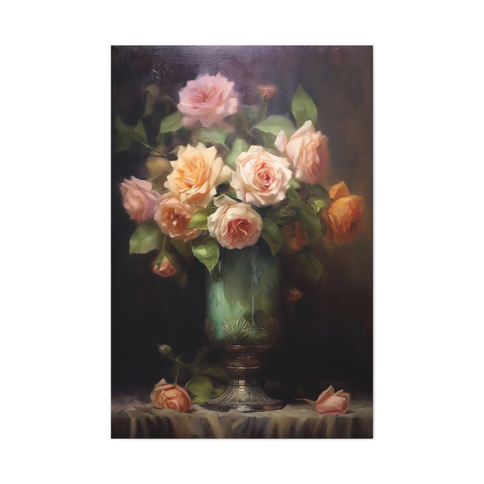 Victorian Vintage Antique Style Oil Painting of Pink Roses in a Vase ...