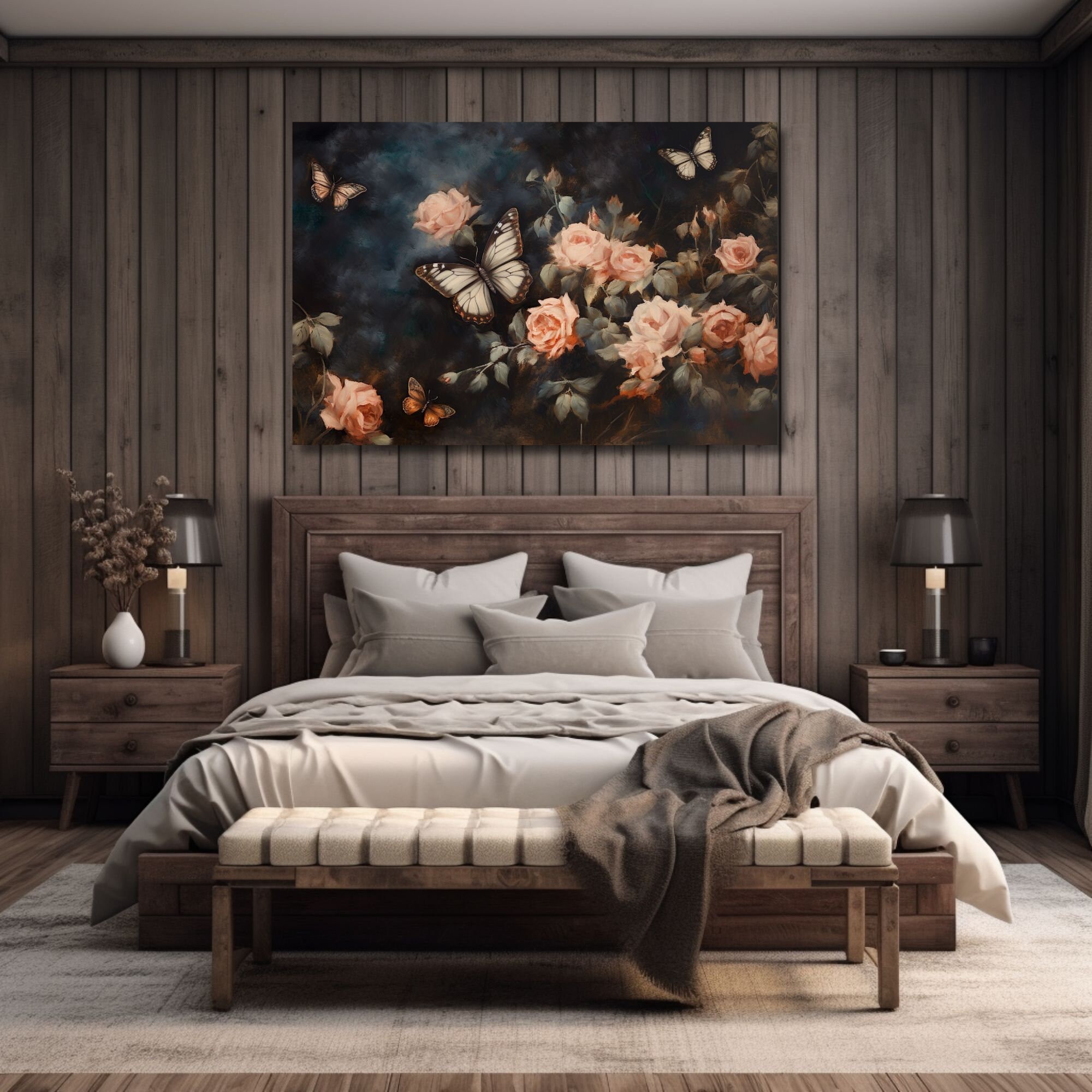 Vintage Cottagecore Roses & Butterflies Canvas Wrap Floral - Etsy