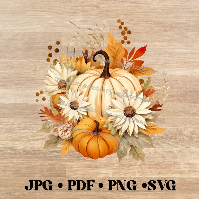 Boho Fall Harvest Floral Pumpkin SVG Clip Art Instant Download Svg, Jpg ...